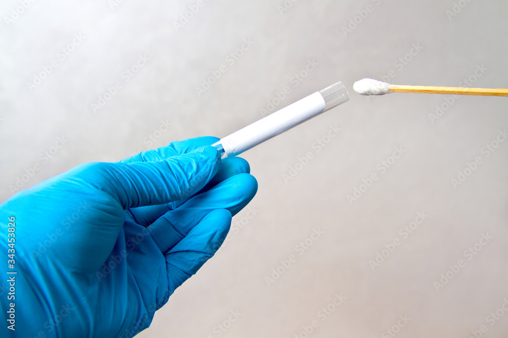 World COVID-19 pandemic, coronavirus, gloved hands with swab, patient ...