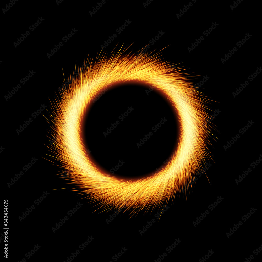 Shining circle with orange sparkles and glowing lights on black ...