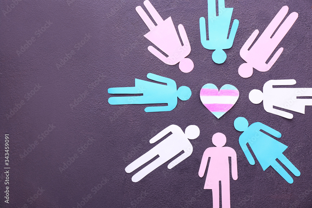 Human figures with heart on dark background. Concept of transgender ...