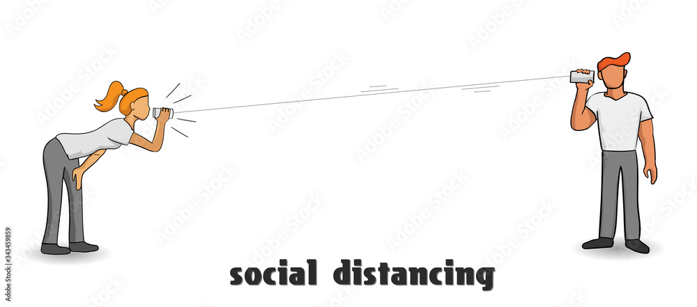 2D flat, Social distancing background, covid-19 concept is safe people ...
