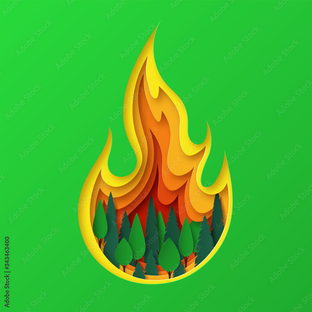 Save the forest. Let's save nature. Layered fire design in nature ...
