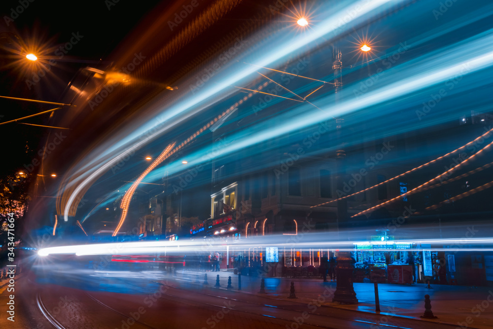 Night streets of Istanbul. The old city district in Istanbul is ...