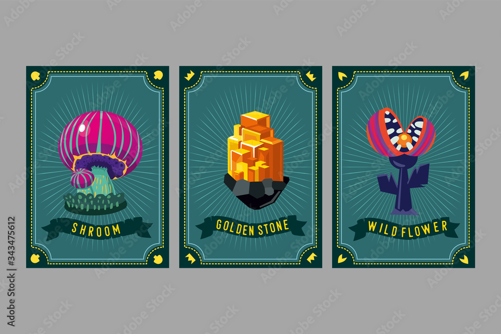 Card game collection. Fantasy ui kit with magic items. User interface ...