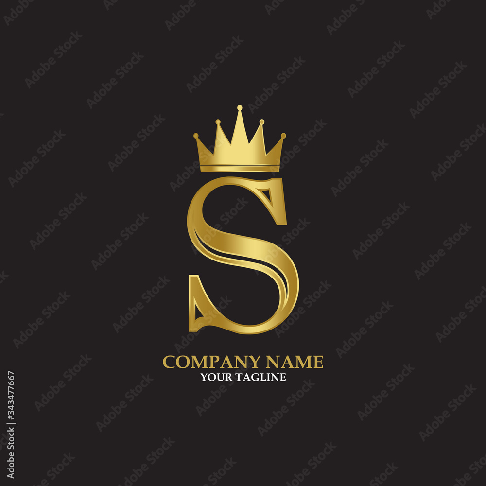 Elegant letter S with crown. Graceful royal style. Calligraphic ...