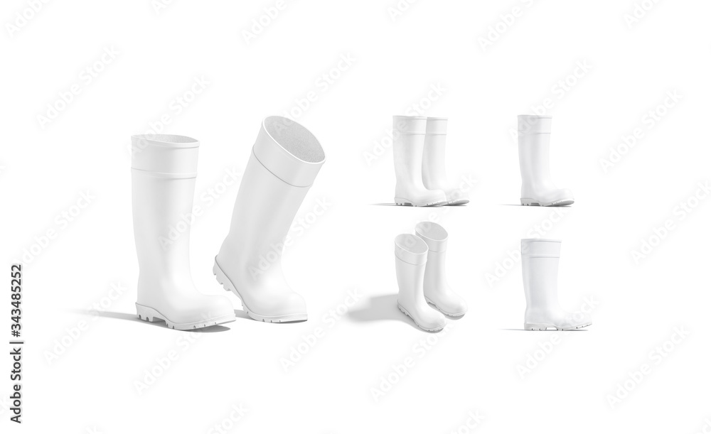 Blank white rubber wellington boots mockup, different views Stock ...