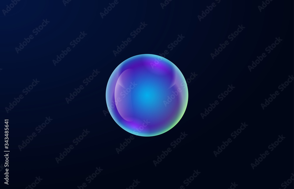 Soap bubble.Transparent realistic bubble with rainbow reflection. Ready ...