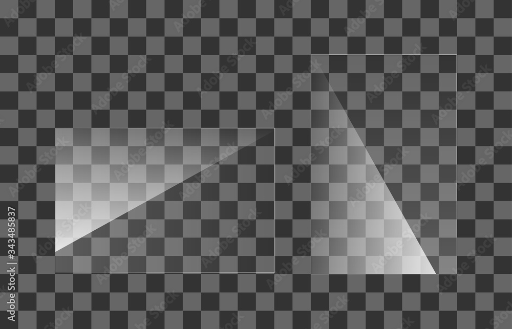 Set of transparent shiny glass plates. Clear glass showcase on a ...