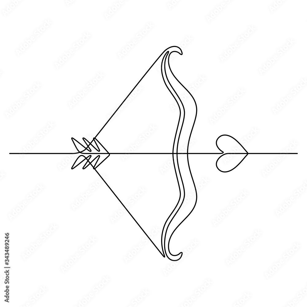 Continuous line drawing. Cupid's bow. Love. Black isolated on white ...