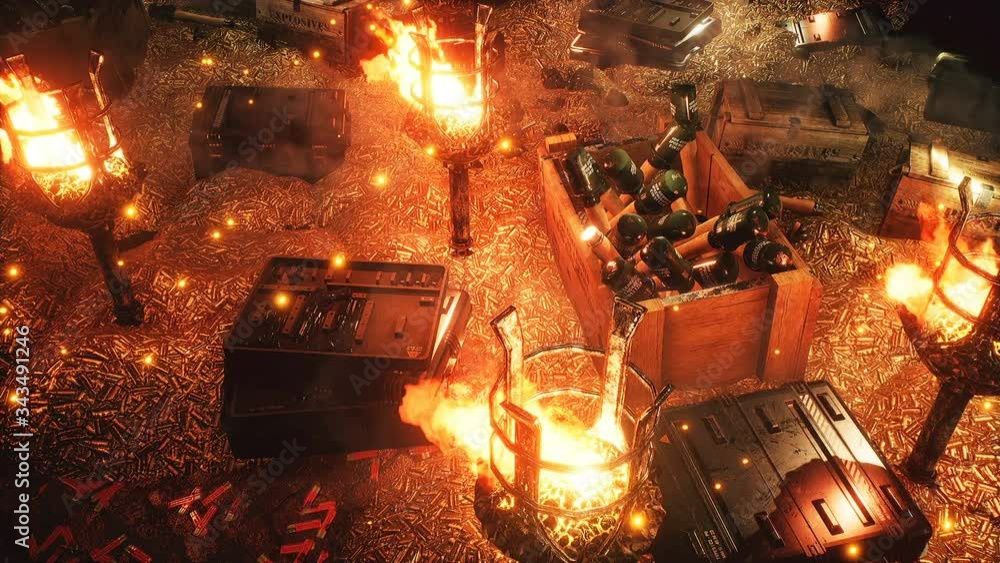 Stockvideo Heaps of bullets, boxes of explosives and grenades. Boxes ...