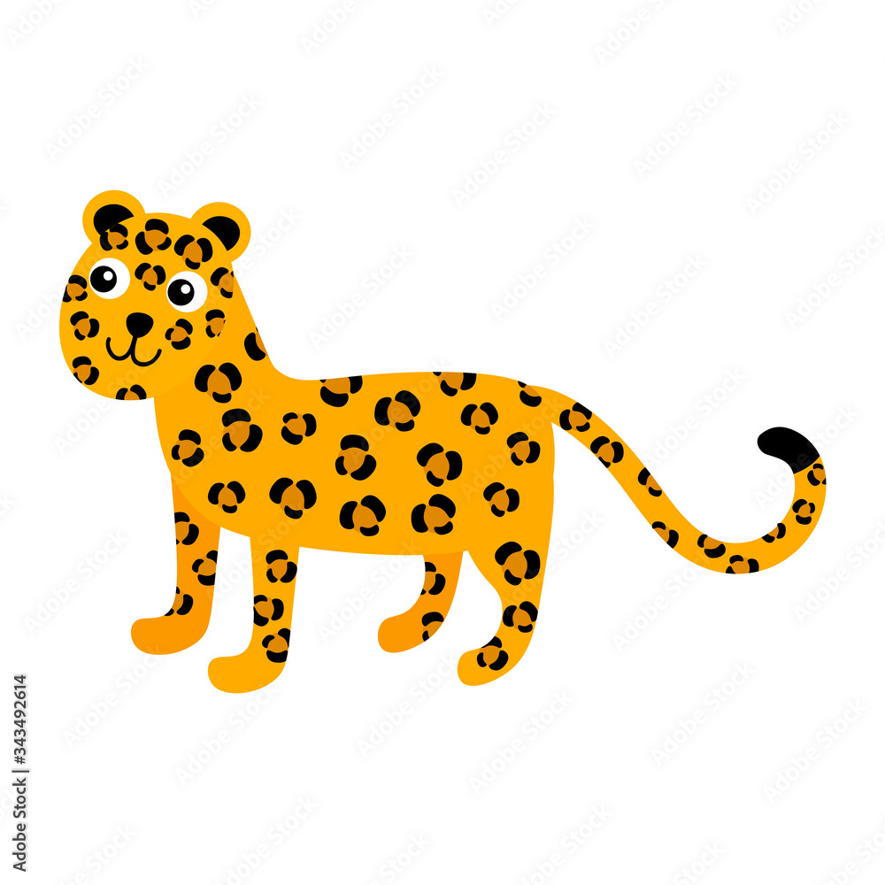 Cartoon leopard in flat style isolated on white background. Wild ...