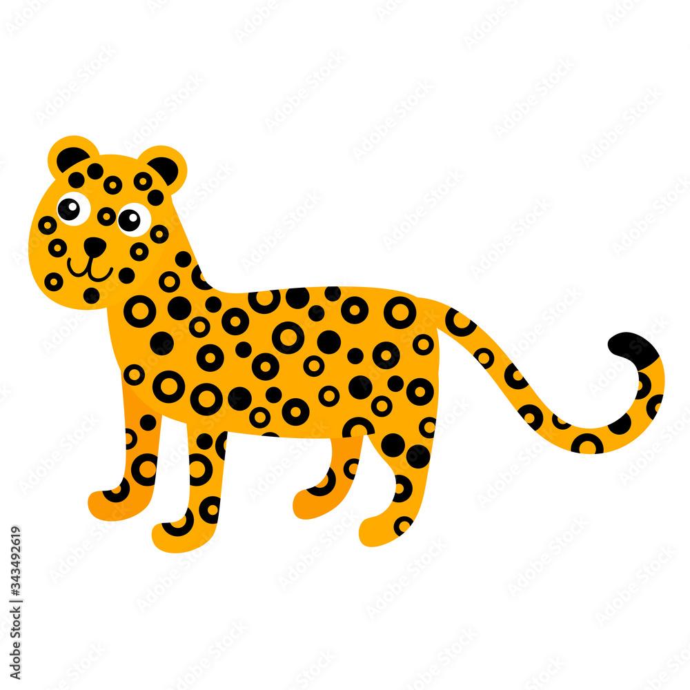 Cartoon leopard in flat style isolated on white background. Wild ...