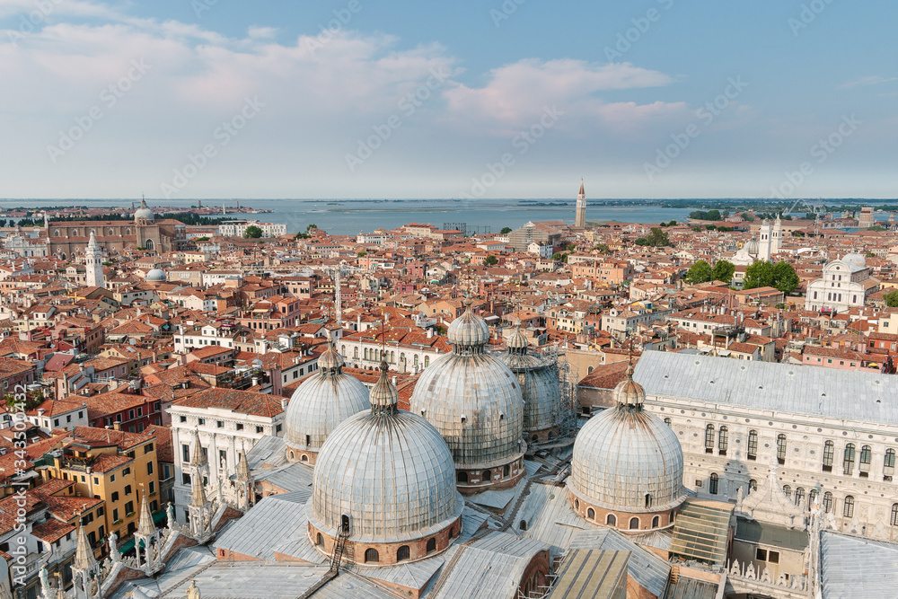 Venice in summer time. Italian view. Roof, sea, boats in sunny day. Old ...