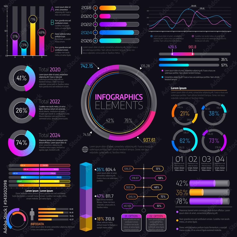 Business infographic elements, vector chart or graph options and circle ...