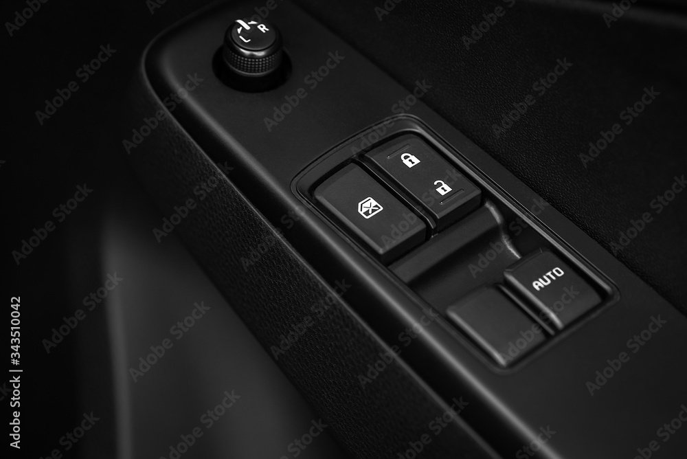 Car control panel auto button glass in a luxury car.automatic window ...