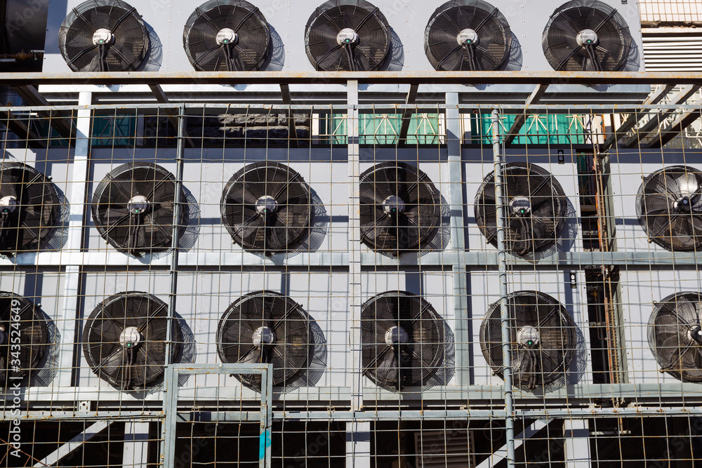Overview of multiple air conditioning units on a wall Stock Photo ...