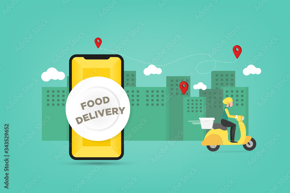 Food delivery service E-commerce concept by scooter courier. Hand ...