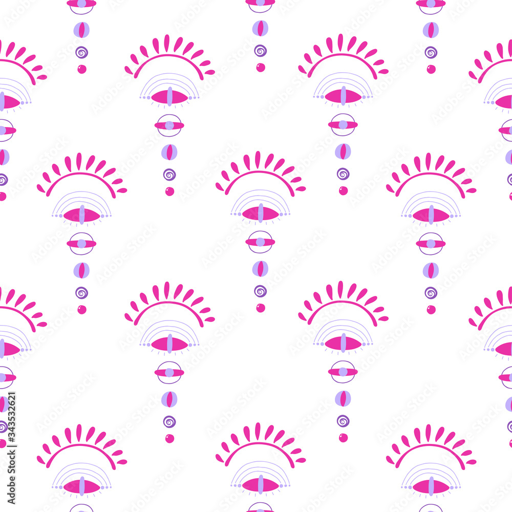 Seamless pattern with evil mystical eyes on white background in a hand ...