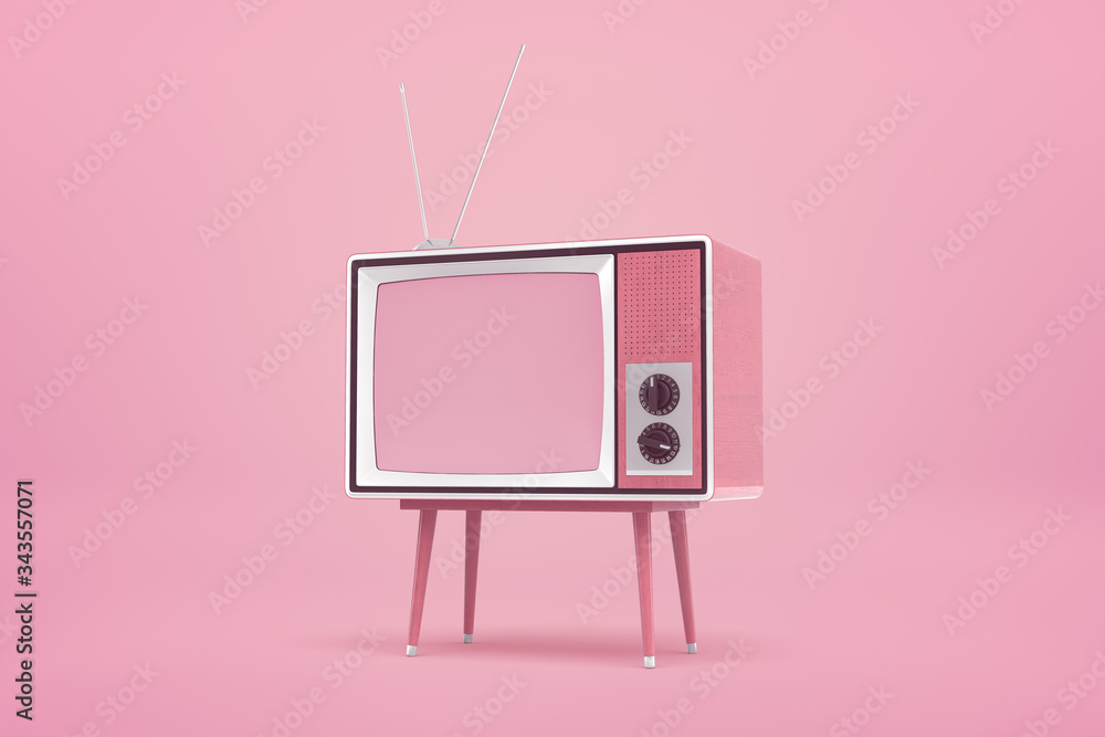 3d rendering of old tv set on pink background Stock Illustration ...