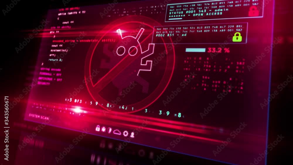Virus detected alert on computer screen. Cyber security breach warning ...