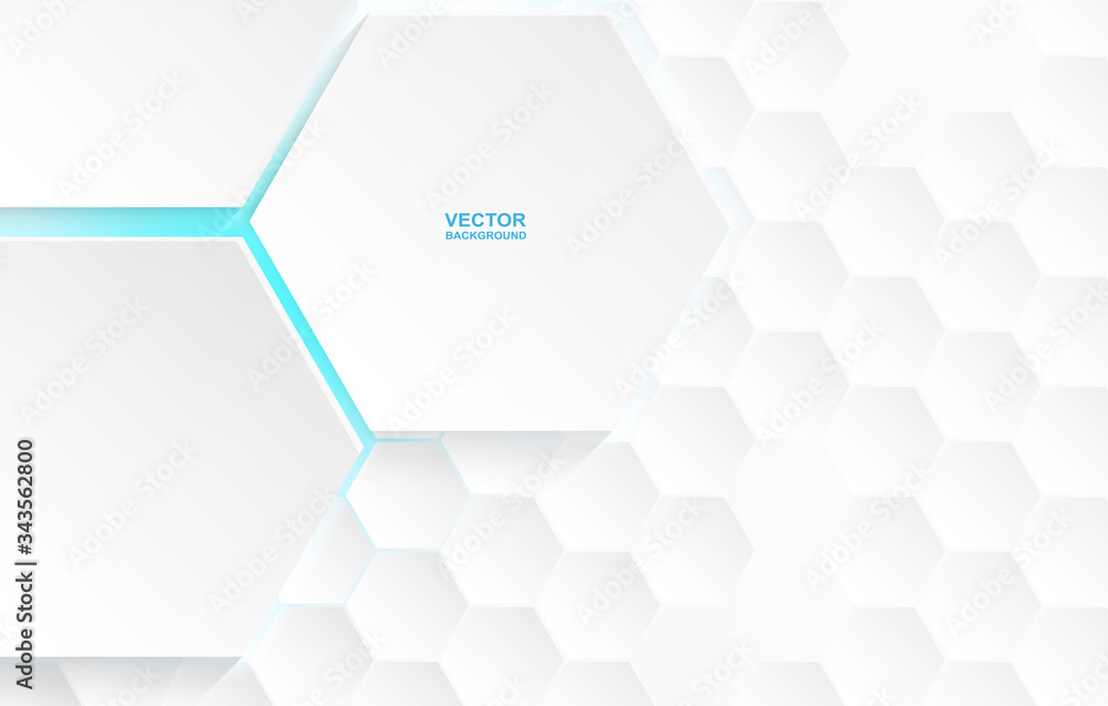 Abstract. Hexagon white background , blue light and shadow. Vector ...