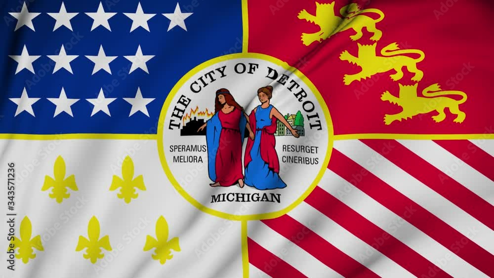 Detroit city of michigan flag is waving 3D animation. Detroit city of ...