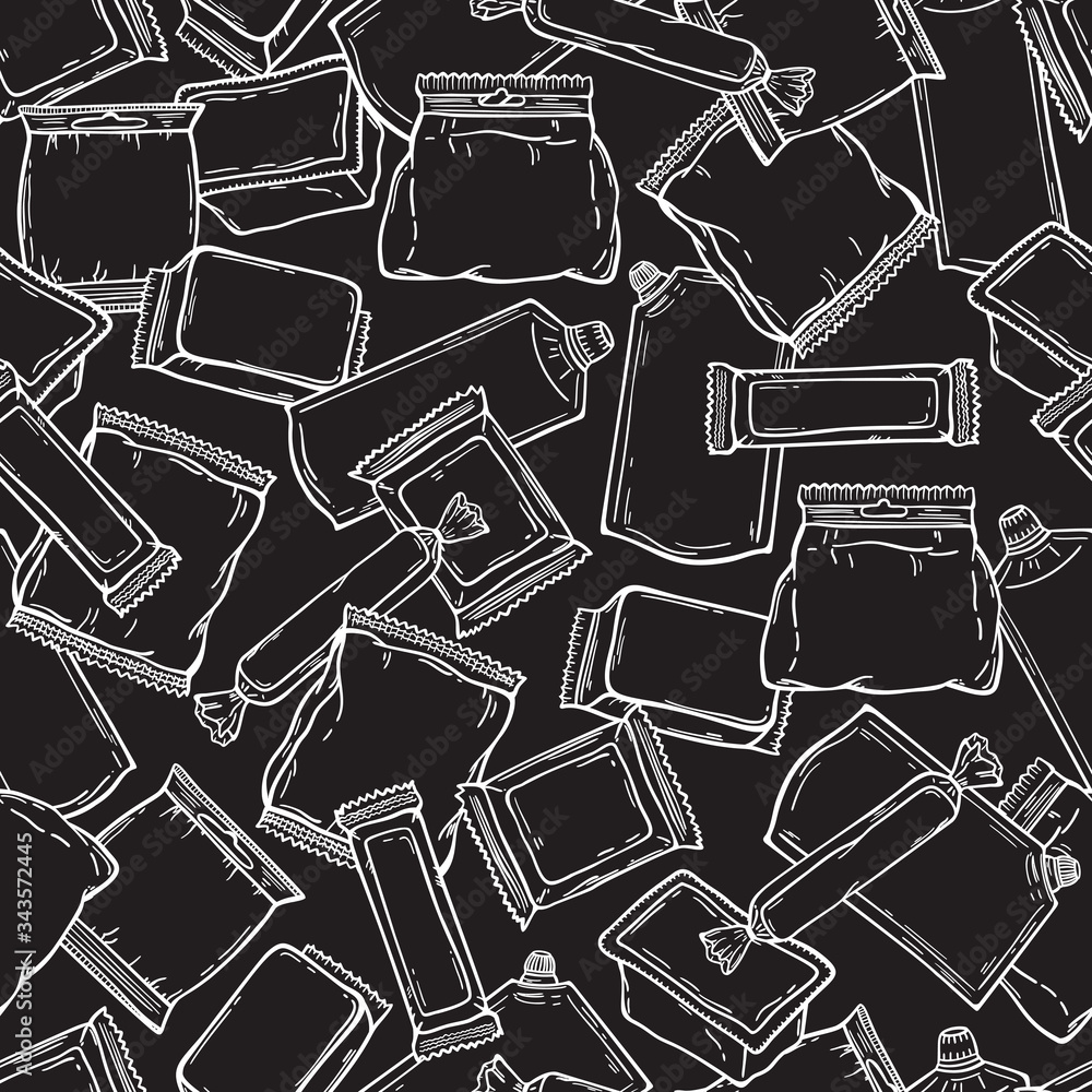 Food Packing. Plastic Packaging Vector Seamless Pattern. Repeating ...