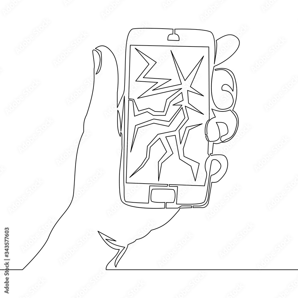 Continuous line drawing smartphone cracked screen Stock Vector | Adobe ...