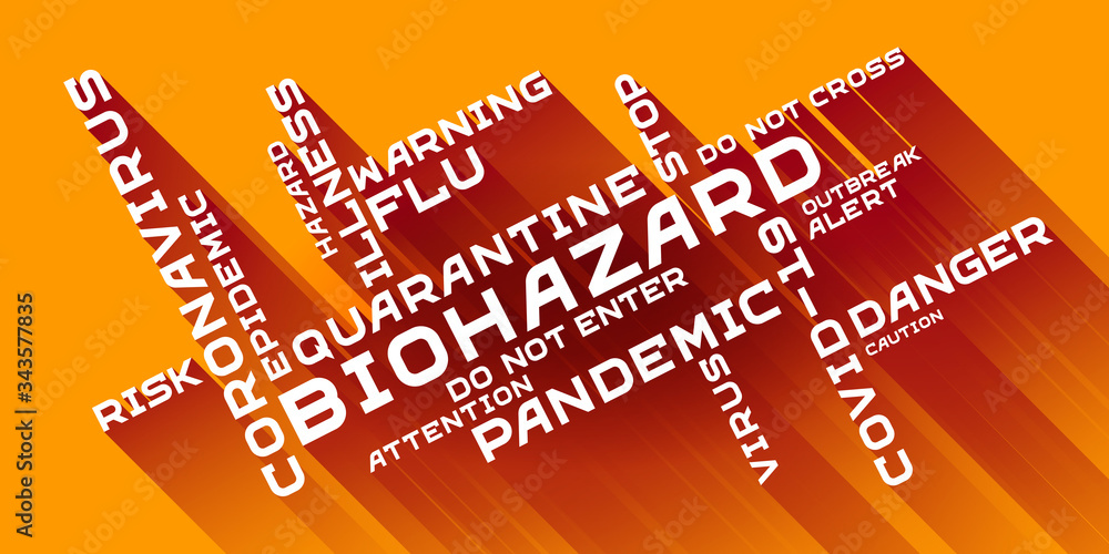 Biohazard word tag cloud lettering typography with long shadows on an ...