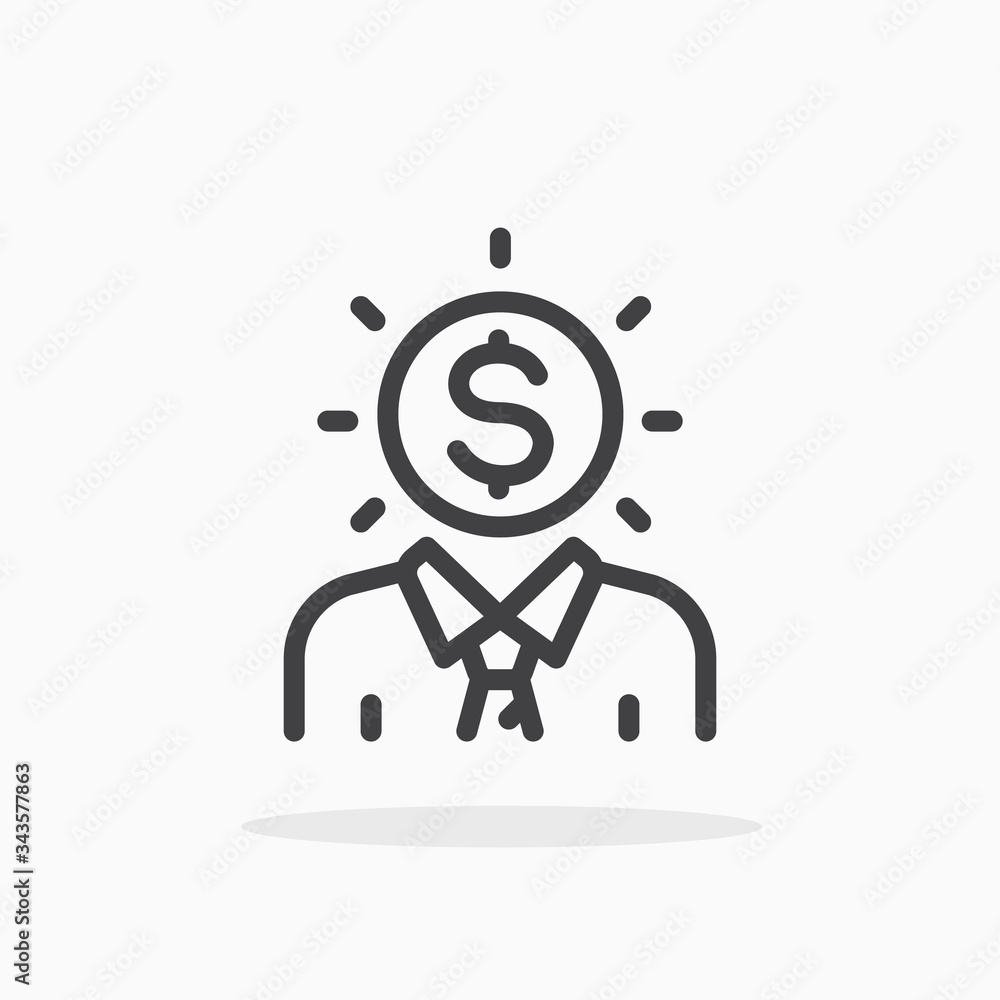 Money head icon in line style. Editable stroke. Stock Vector | Adobe Stock