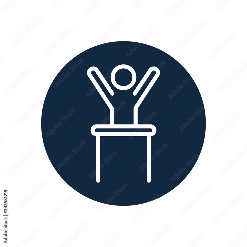 pictogram man with arms up standing at the presentation podium, line ...