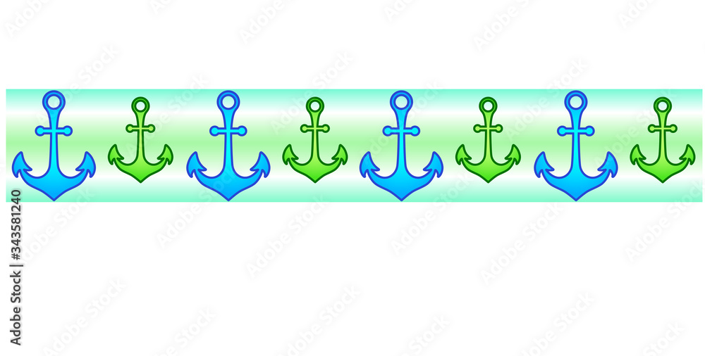 Anchors. Seamless vector border ribbon with green and blue anchors ...