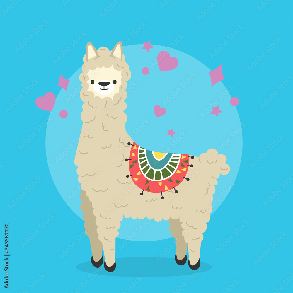 cute cartoon lama alpaca Vector Illustration. unique design for cards ...