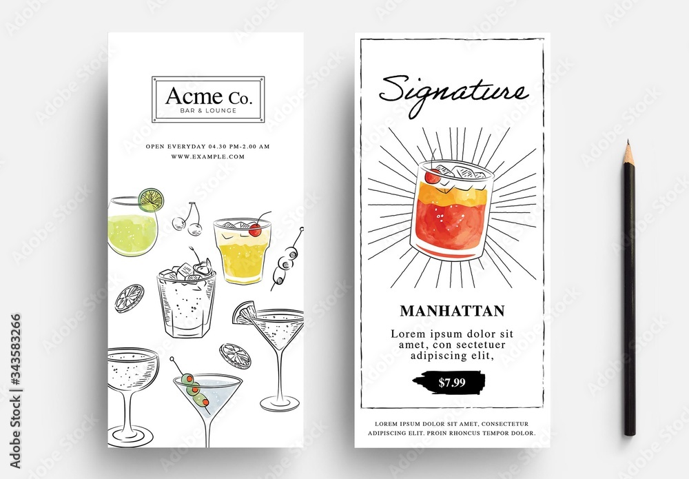 Cocktail Flyer Layout with Watercolour Illustrations Stock Template ...