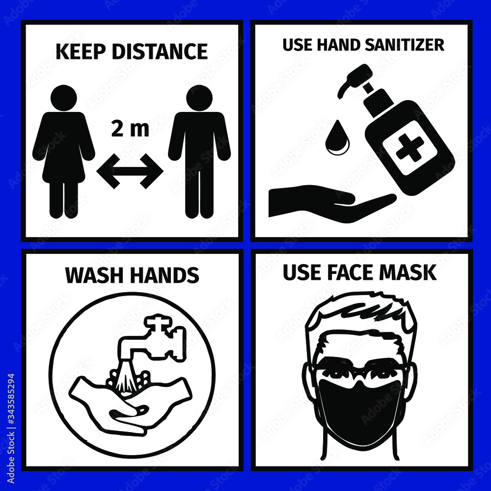 4 signs with the safety rules for the prevention of coronavirus. Keep ...