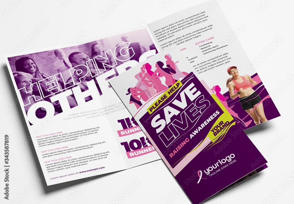 Charity Fun Run Trifold Brochure Layout Stock Template | Adobe Stock