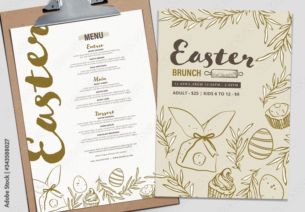 Easter Menu Layout with Egg and Cupcake Illustrations Stock Template ...