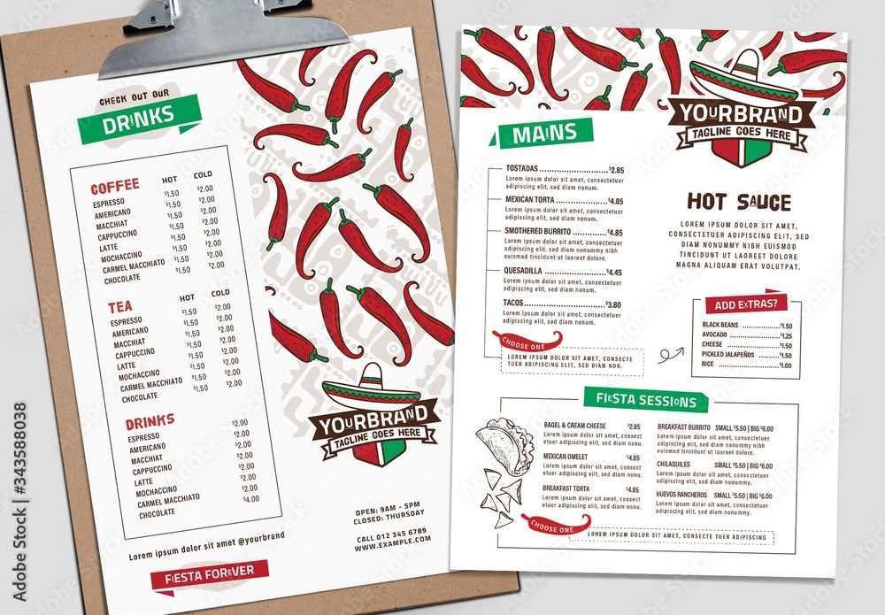 Mexican Menu Layouts with Red Chile Pattern Stock Template | Adobe Stock