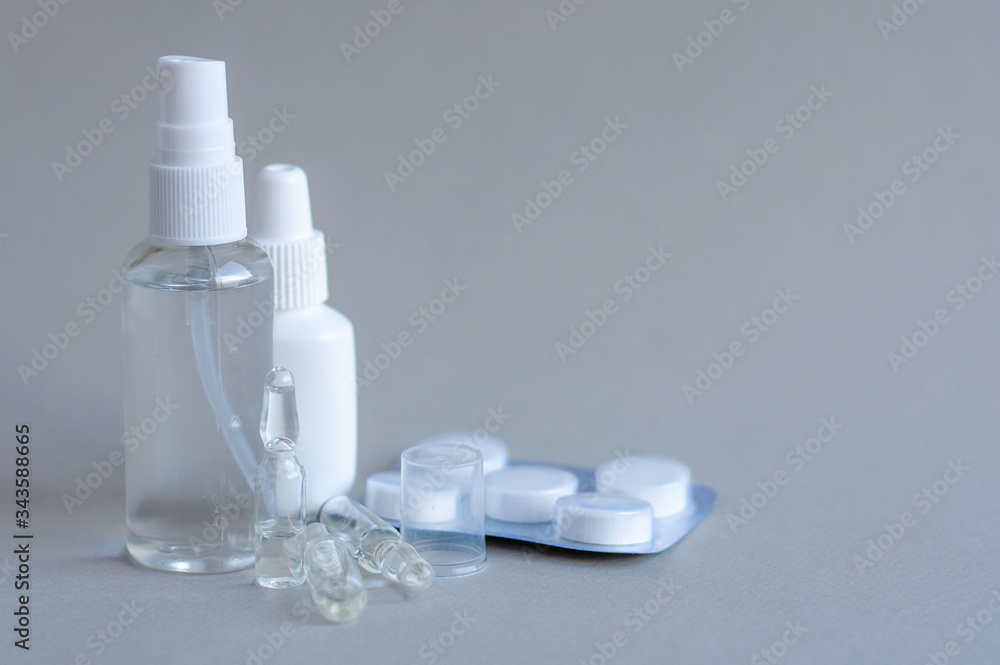 Glass medical ampoule vial for injection. Medicine is dry white drug ...