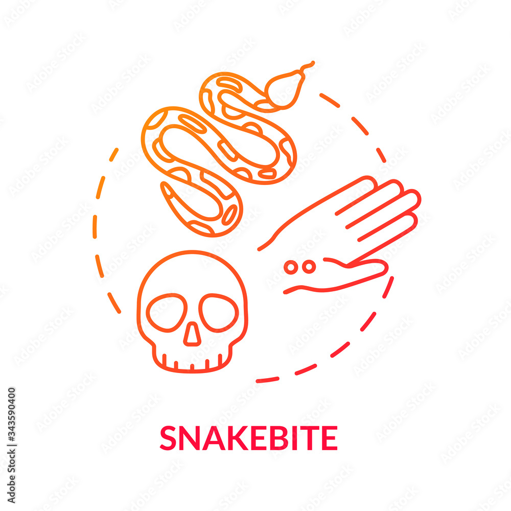 Snakebite, hand wound concept icon. Poisonous snake bite, organism ...