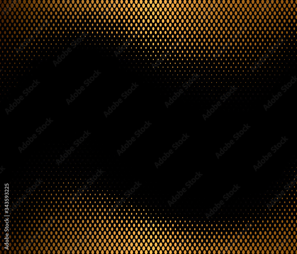 Gold halftone hexagon effect fade on black background. RTS technology ...