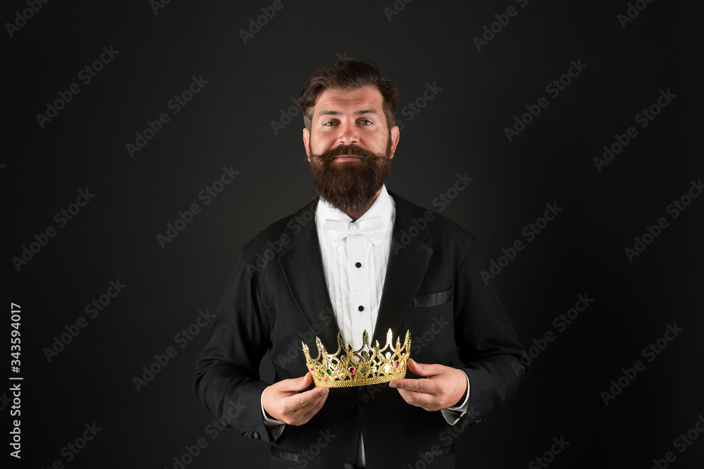 Now come and make it worth. Crown in hands. Handsome man give crown ...