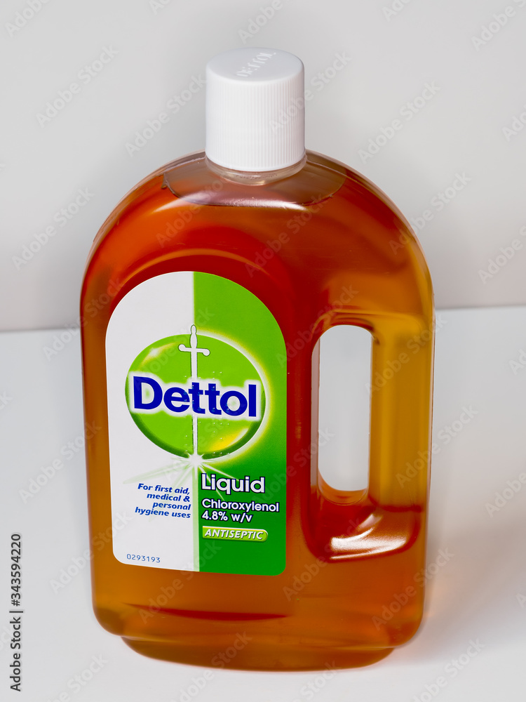 London, England UK. April 27th 2020: A large bottle of famous Dettol on ...