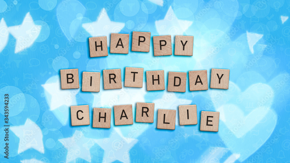 Happy Birthday Charlie card with wooden tiles text. Boys birthday card ...