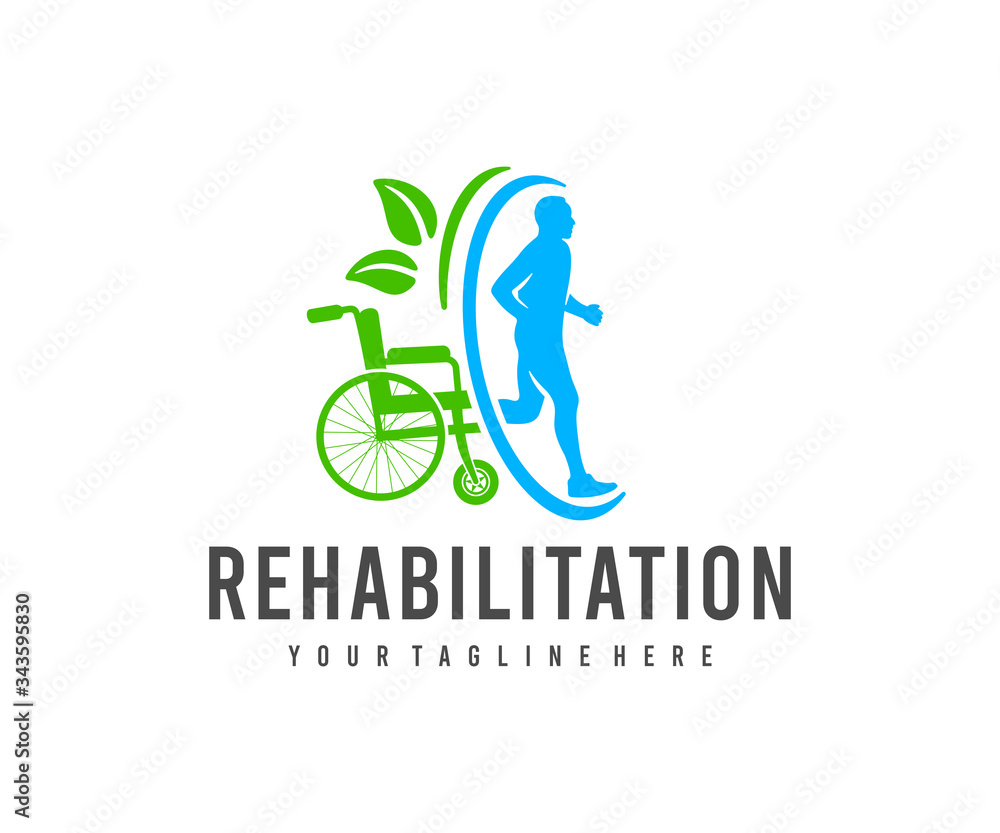 Vetor de Injury rehabilitation, wheelchair and healthy person, logo ...