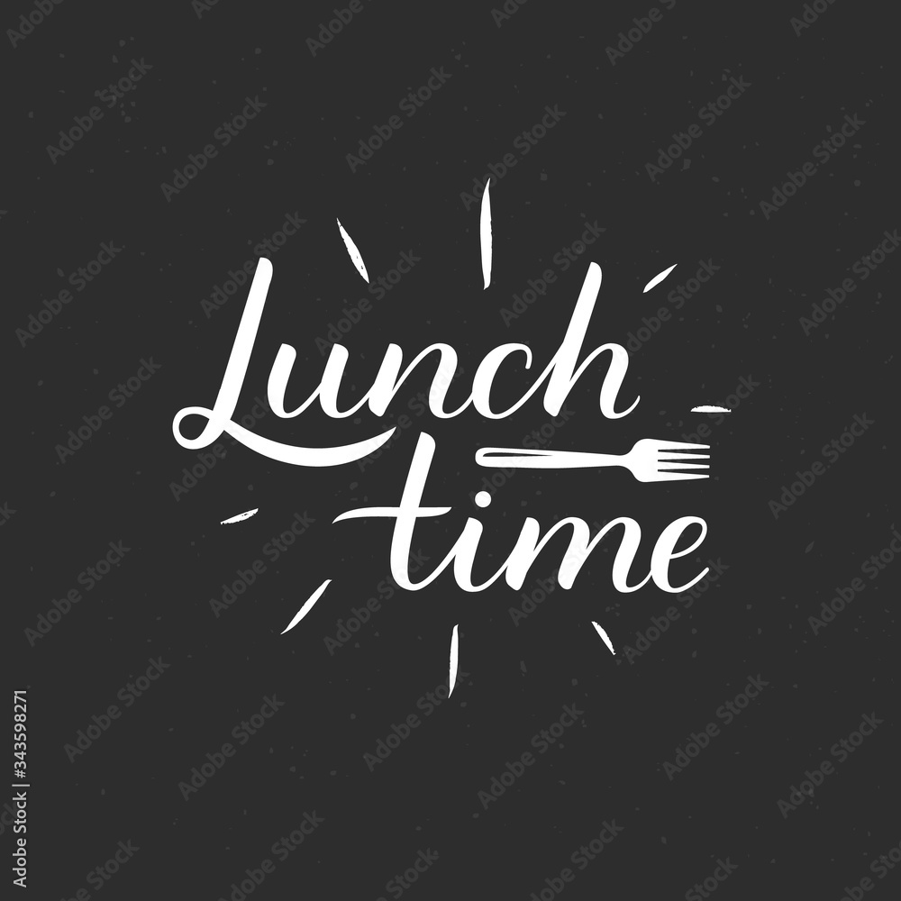 Lunch time. Modern script lettering, food themed typographic design ...
