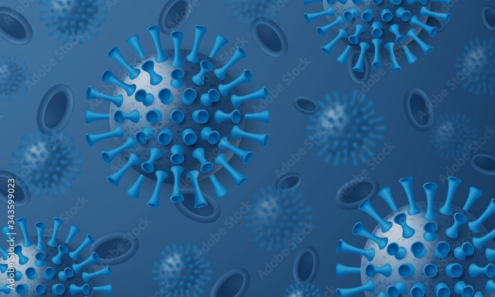 Coronavirus disease COVID-19 background. Realistic 3d virus cells red ...