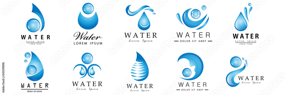 Water Splash Vector And Drop Set - Isolated On White. Abstract Vector ...