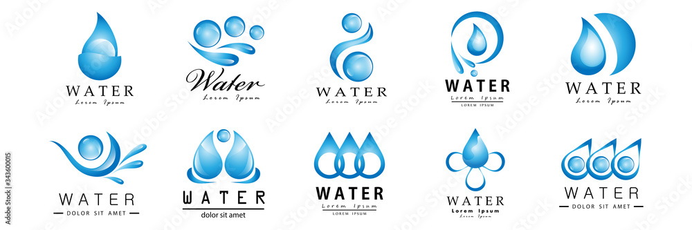 Water Splash Vector And Drop Set - Isolated On White. Abstract Vector ...