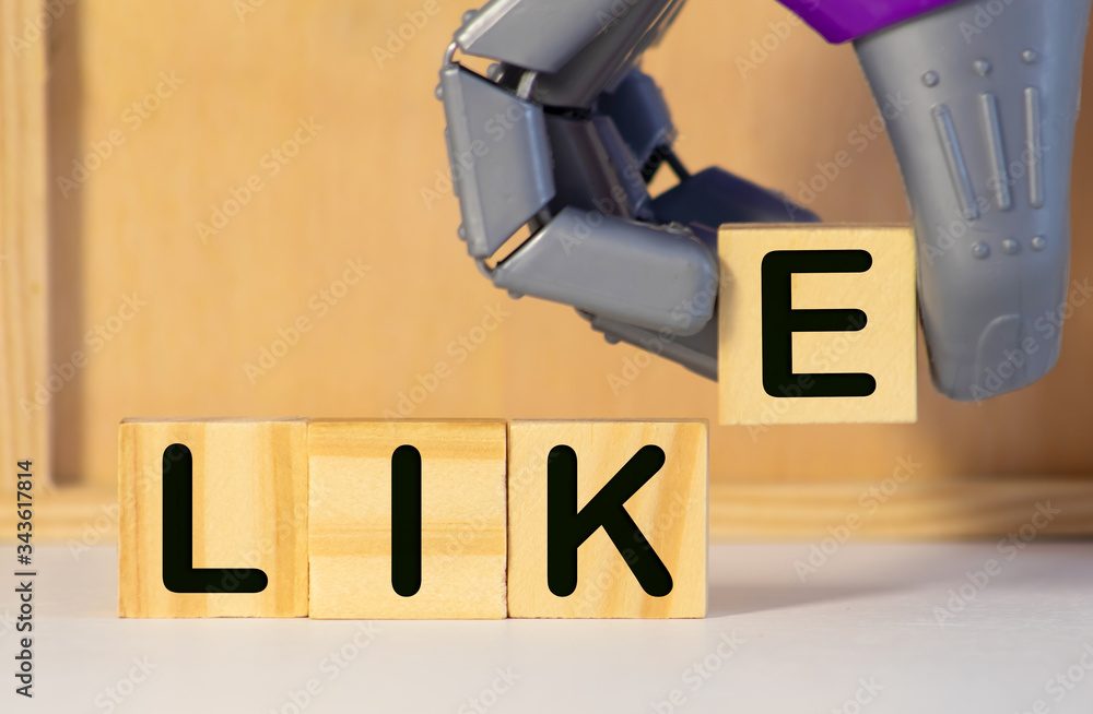 like message on white background, The word like written in plastic ...