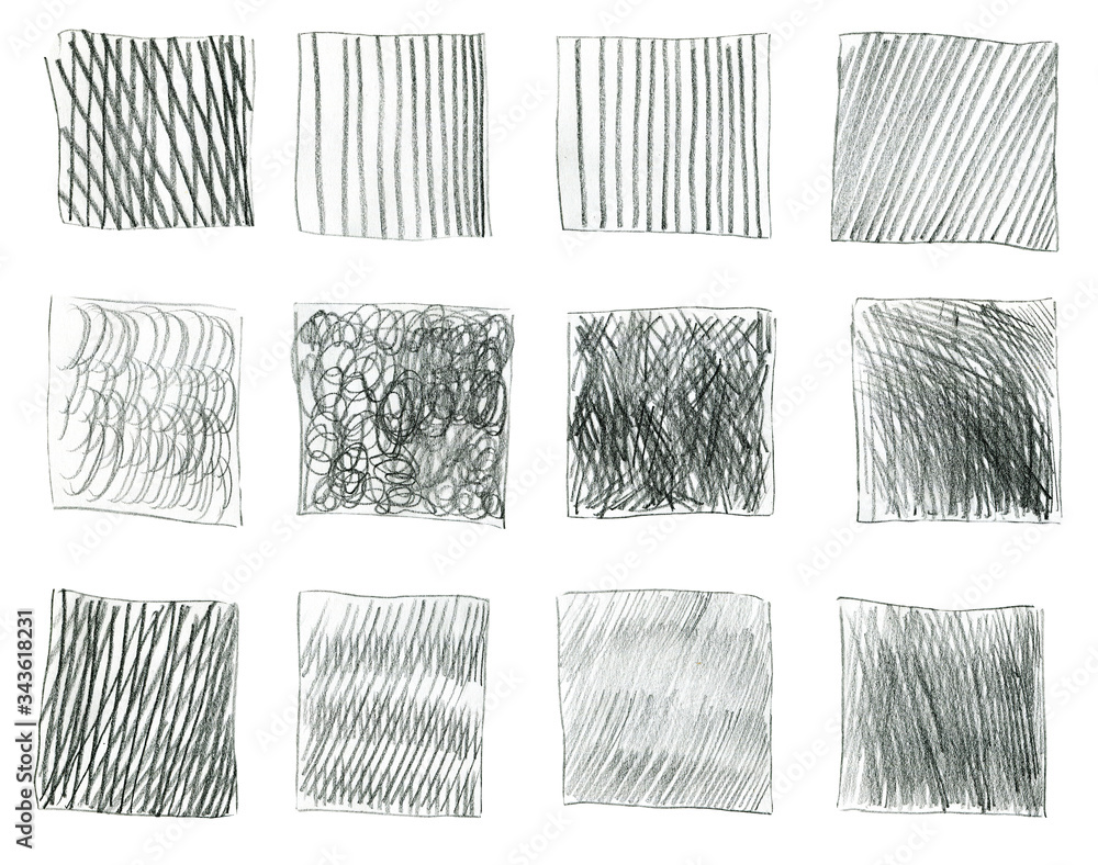 set of squares with different types of pencil hatching Stock ...
